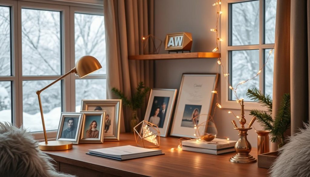 How to Add Metallic Accents to Winter Home Office Decor