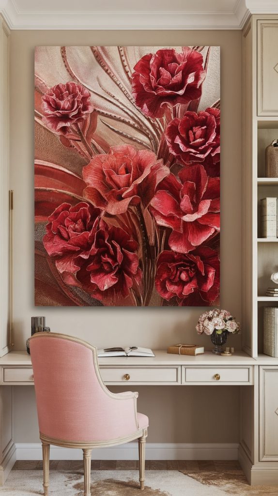 48 Home Office Wall Art Styles with Red Flowers Aesthetic
