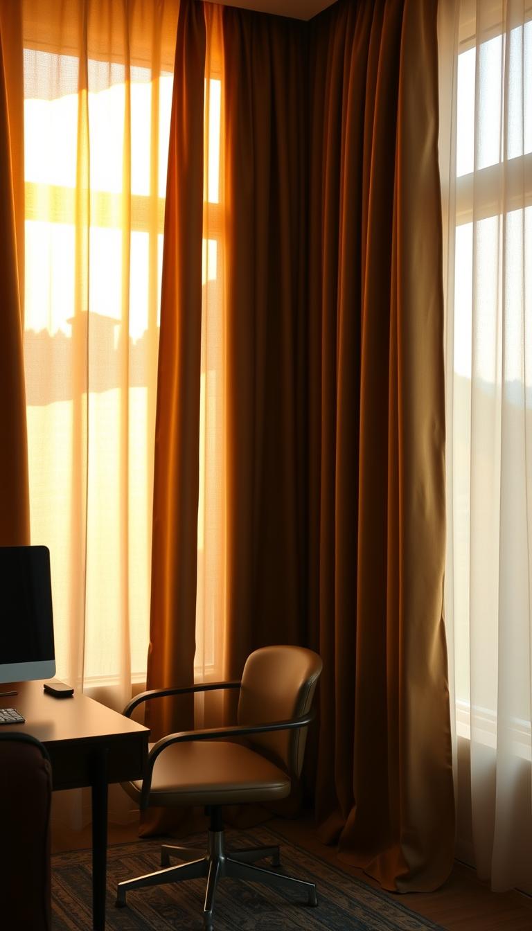 Soft Lighting & Drapes Office
