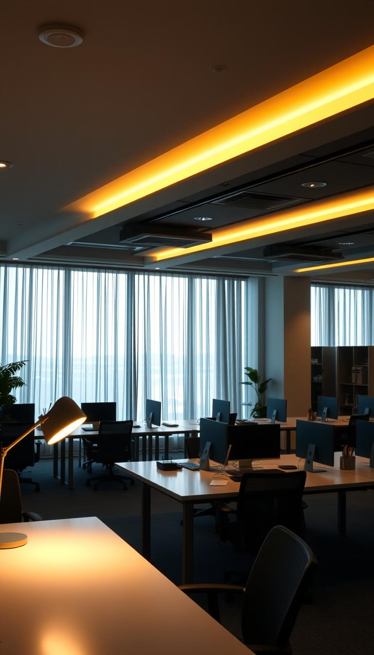 Soft Lighting & Drapes Office